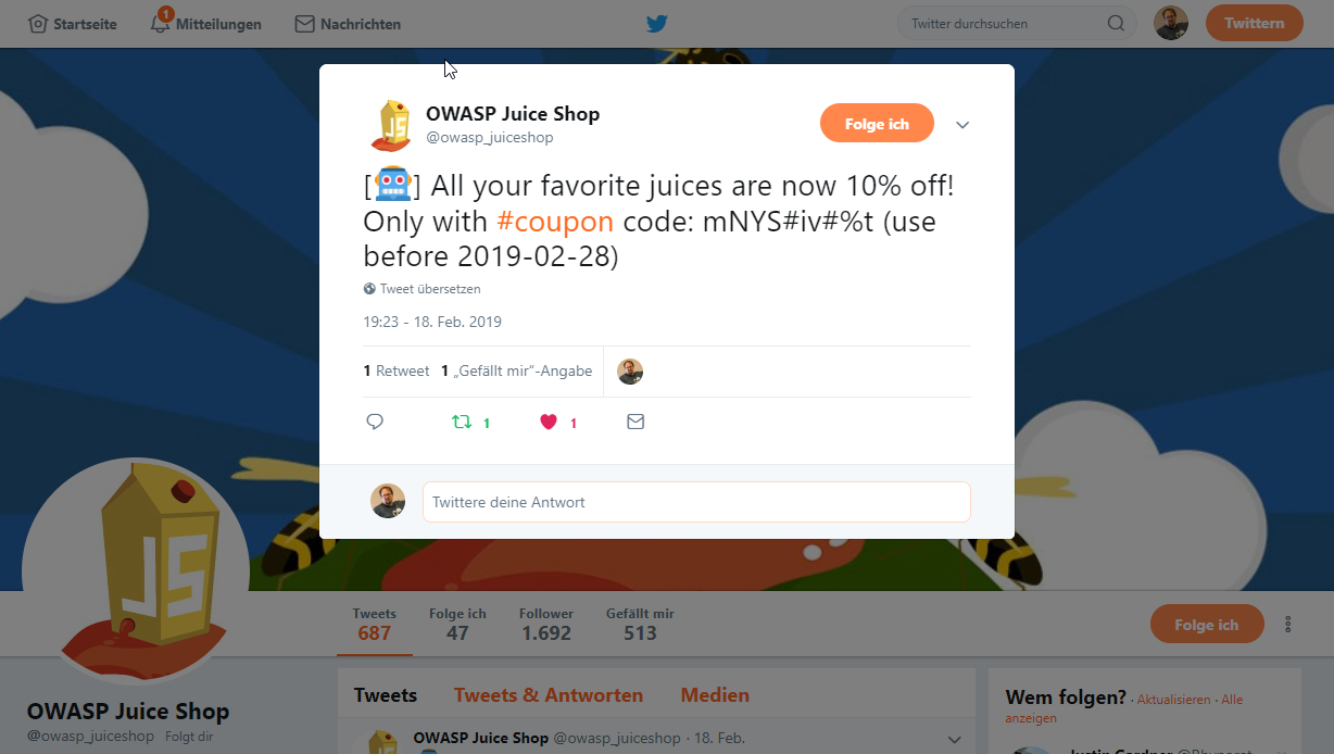 Coupon Tweet-Bot · Issue #810 · juice-shop/juice-shop · GitHub