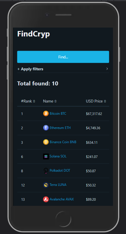 GitHub - itsalb3rt/find-cryp: Another application to see cryptocurrencies but with filters.
