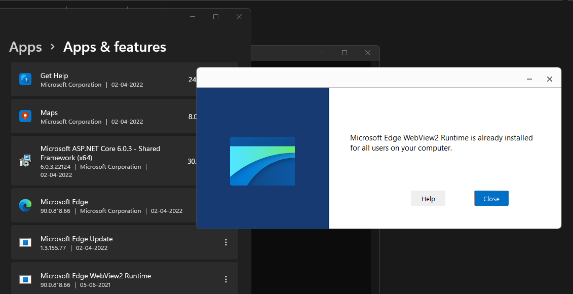 One or more prerequisite is not installed : Microsoft WebView2 Runtime ...