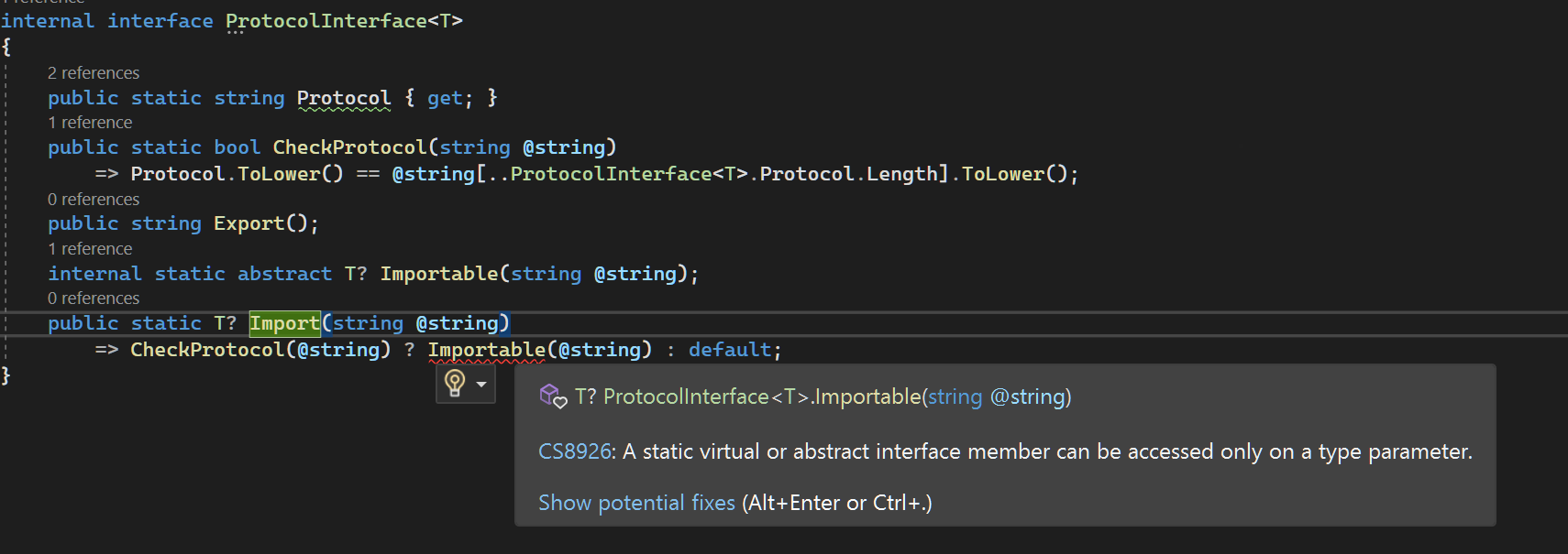 Cs8926 On Static Abstract Interface Method Requiring Type Parameter Cant Fufil · Dotnet