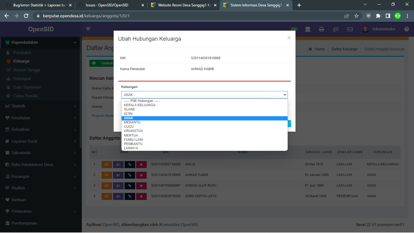 Bug/error: Statistik Laporan bulanan untuk jumlah Keluarga tidak singkron dengan data wilayah ...