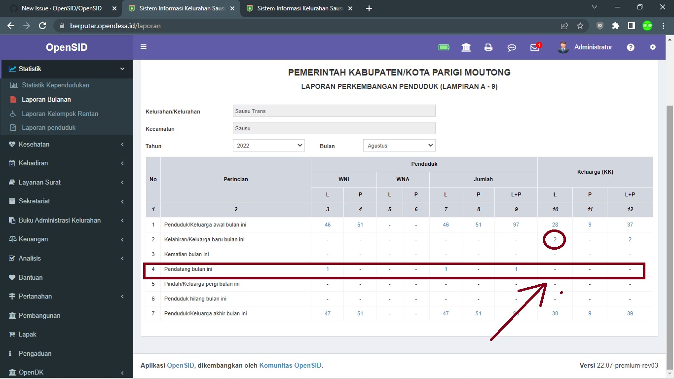 Bug/error: Bedakan KK baru untuk pendatang dan KK Baru untuk penduduk pada statistik laporan ...