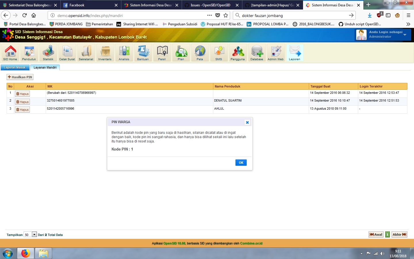 [Bug] Kode Pin warga bisa diisi dibawah 6 digit · Issue #1604 · OpenSID ...