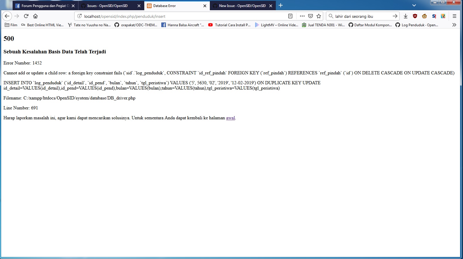 [Bug] Error input data penduduk setelah kosongkan database · Issue ...