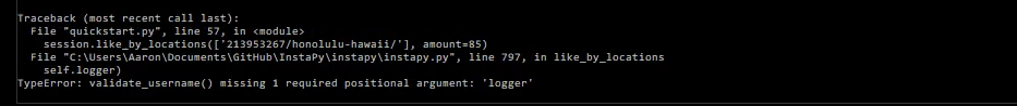 Traceback: Missing 1 required positional argument: 'logger' · Issue #2043 · InstaPy/InstaPy · GitHub