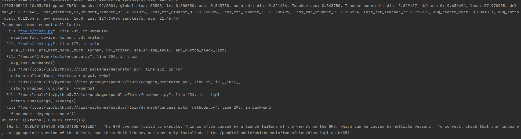 训练过程中cuda报错 · Issue #9942 · PaddlePaddle/PaddleOCR · GitHub