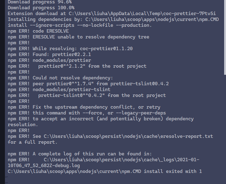 "Could not resolve dependency" when installation · Issue #98 · neoclide/coc-prettier · GitHub