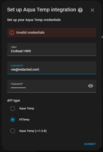 "Invalid Credentials" when adding integration for HiTemp · Issue #72 · radical-squared/aquatemp ...