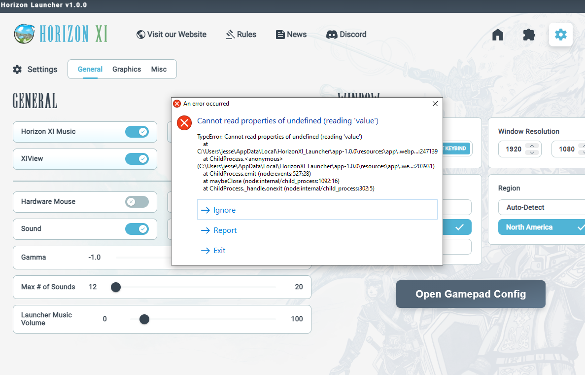 🐛[BUG][Launcher] Error when closing Gamepad Config · Issue #508 · HorizonFFXI/HorizonXI-Issues ...