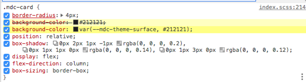[mdc-card] Text color is not being set based on current theme color ...