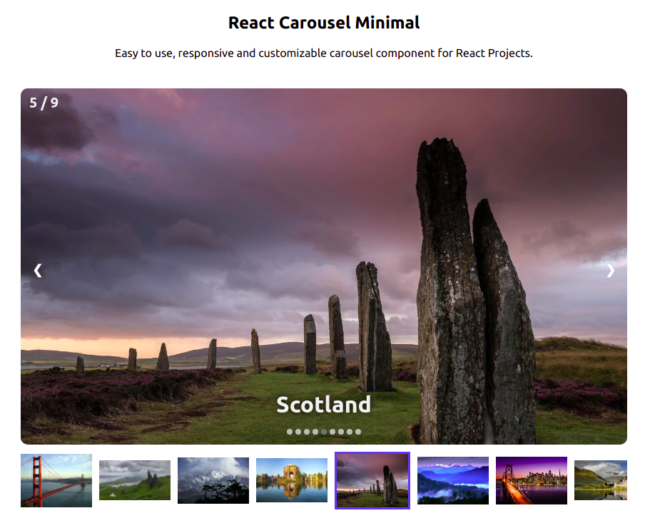 React js Responsive Minimal Carousel