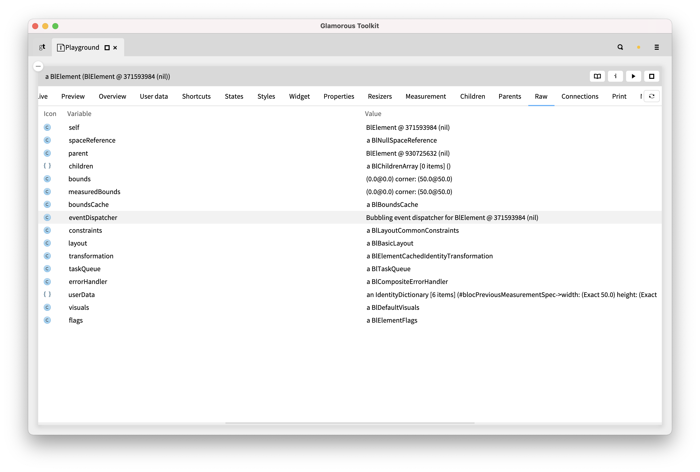 The Raw view of a object show offer a tree · Issue #2477 · feenkcom/gtoolkit · GitHub