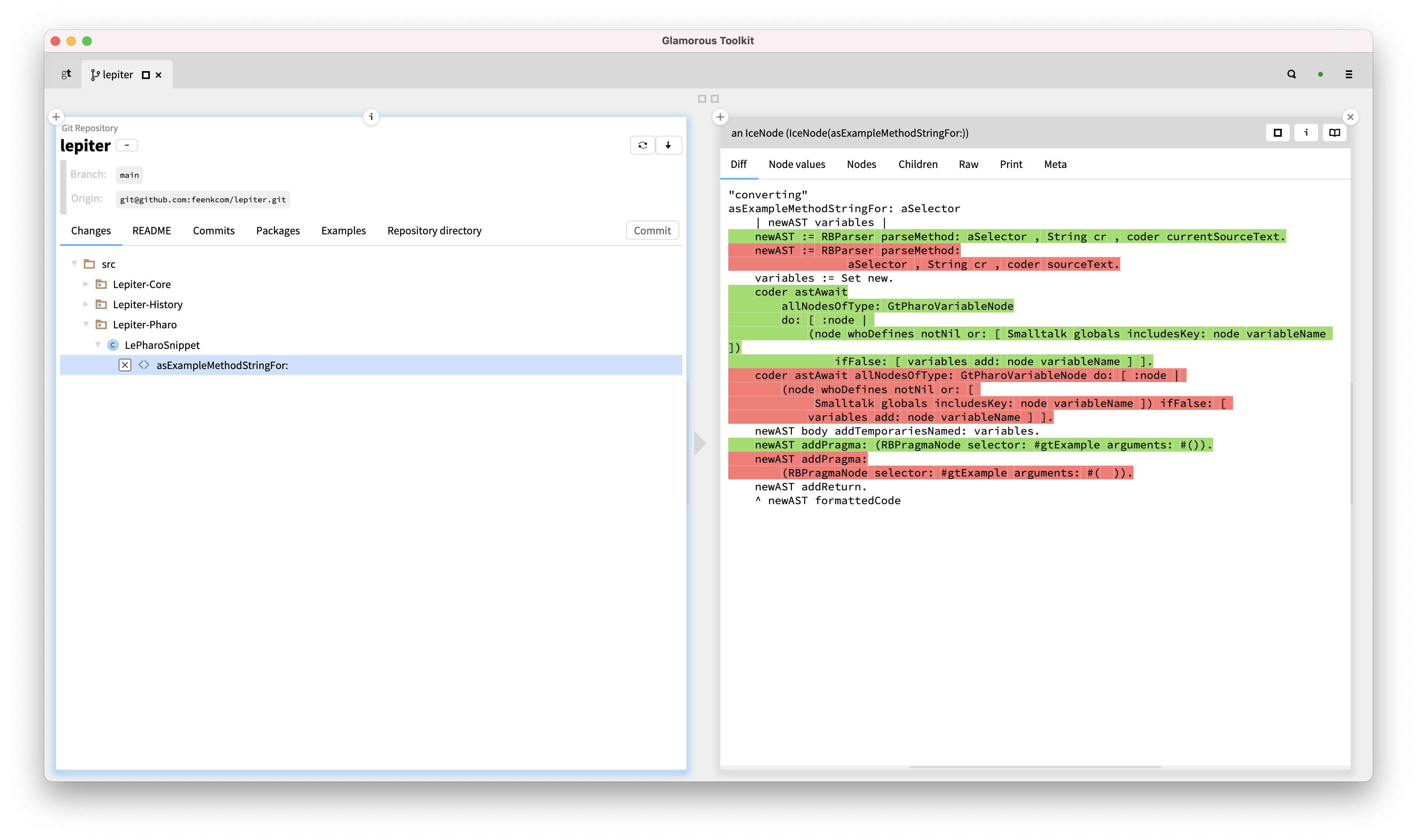 Add a diff using two panes for changes in the git tool · Issue #2811 · feenkcom/gtoolkit · GitHub