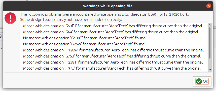 Some current motor designations dropped from saved .ork file, must be re-added manually. · Issue ...