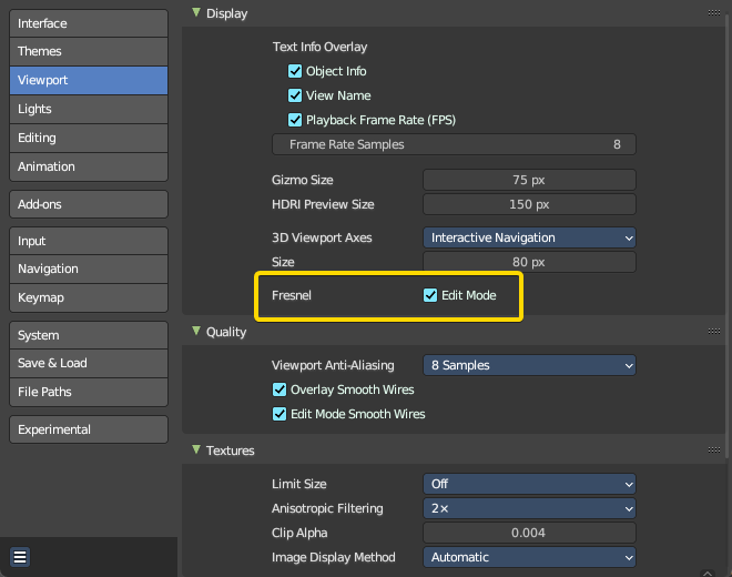 User Preferences - Fresnel Wireframes for Edit Mode · Issue #468 · Bforartists/Manual · GitHub