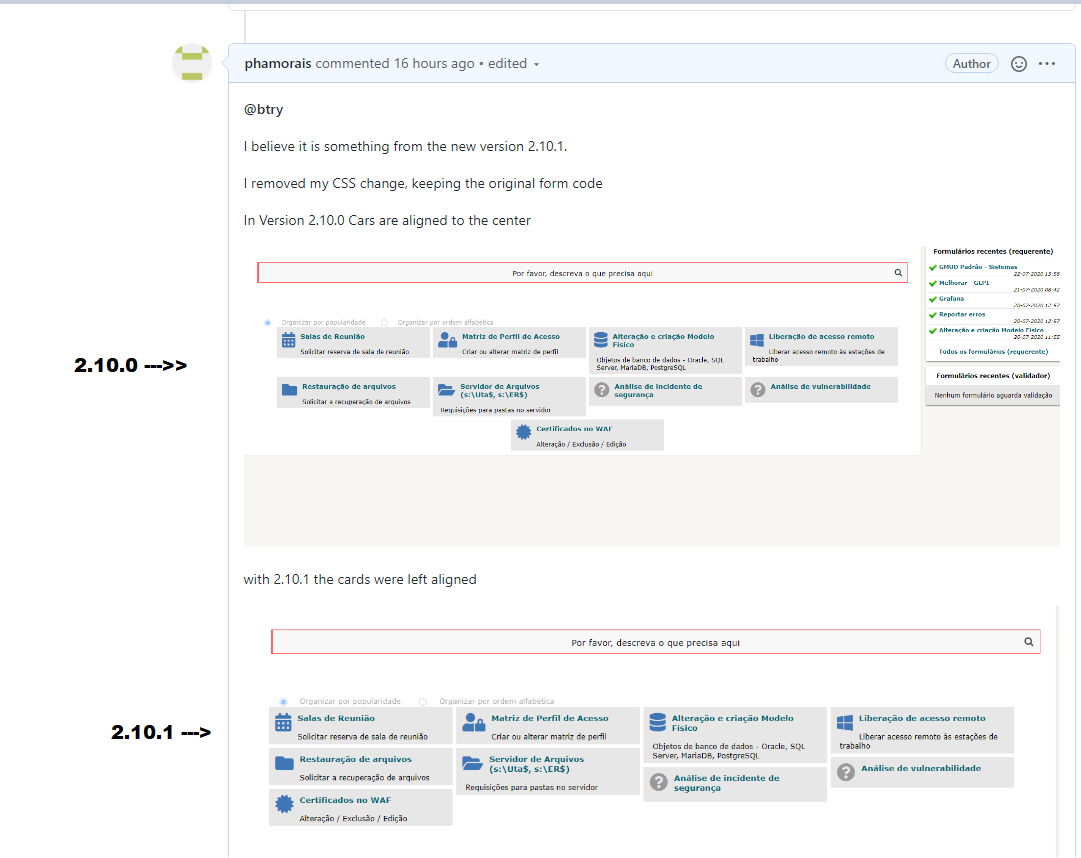 [Question] Alignment of forms V2.10.1 - · Issue #1884 · pluginsGLPI ...