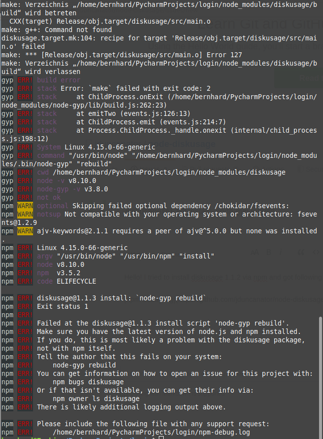 diskusage@1.1.2 install: `node-gyp rebuild` · Issue #48 · jduncanator/node-diskusage · GitHub