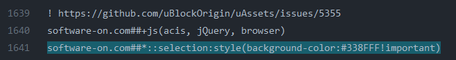 `::selection` use once `#338FFF` and `Highlight` · Issue #14070 · uBlockOrigin/uAssets · GitHub
