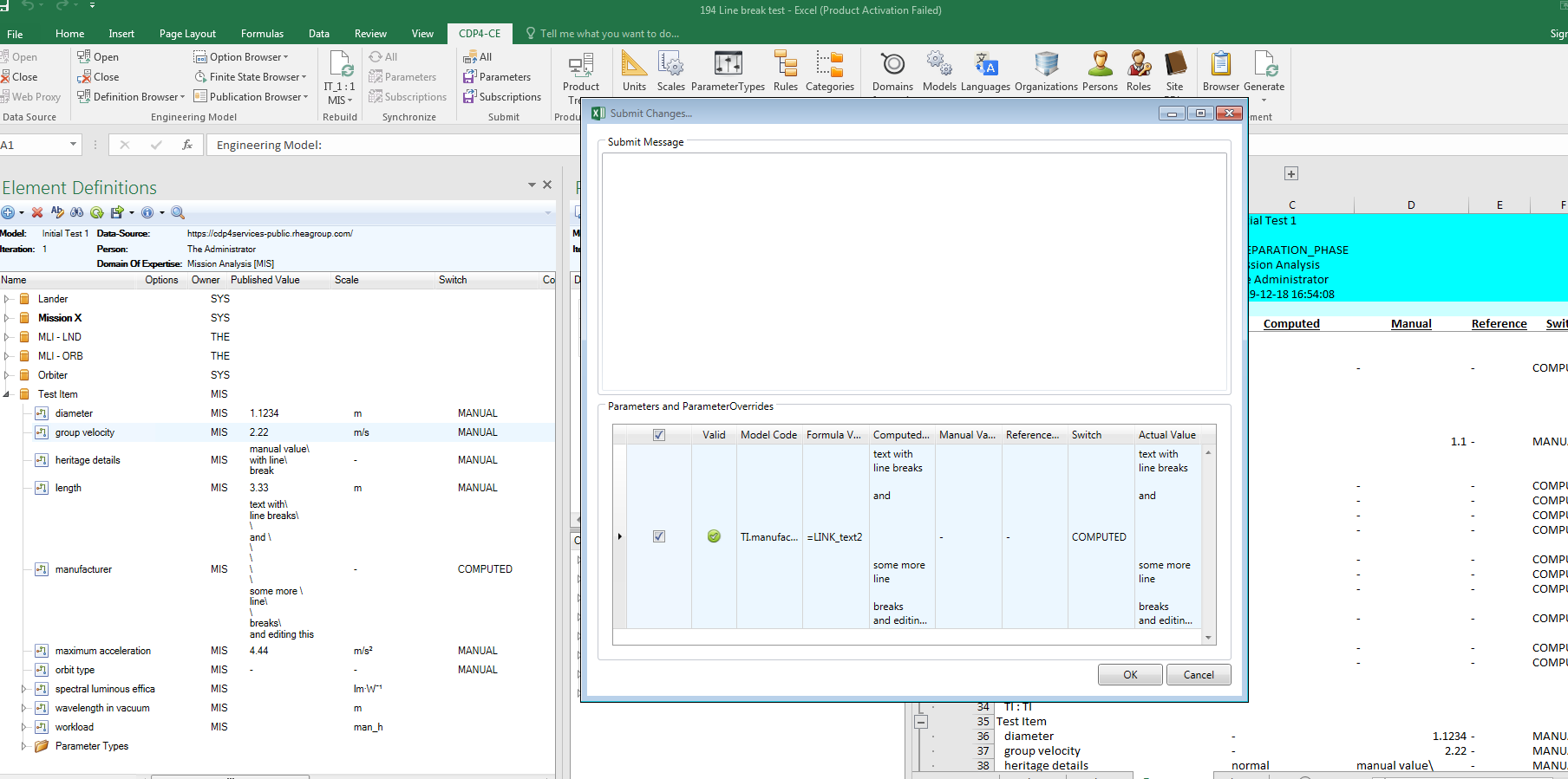 Exception after submitting text parameter computed value with line breaks in cell on calculation ...