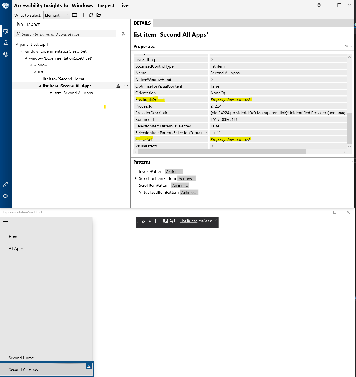SizeOfSet and PositionInSet are not set for a NavigationViewList in NavigationView.PaneFooter ...