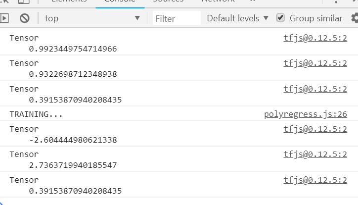 Polynomial regression : parameter isn't updating · Issue #685 · tensorflow/tfjs · GitHub
