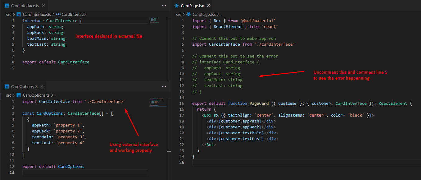 Ts Interface Error Getting Error When Creating Interface In The Same File It Is Being Used