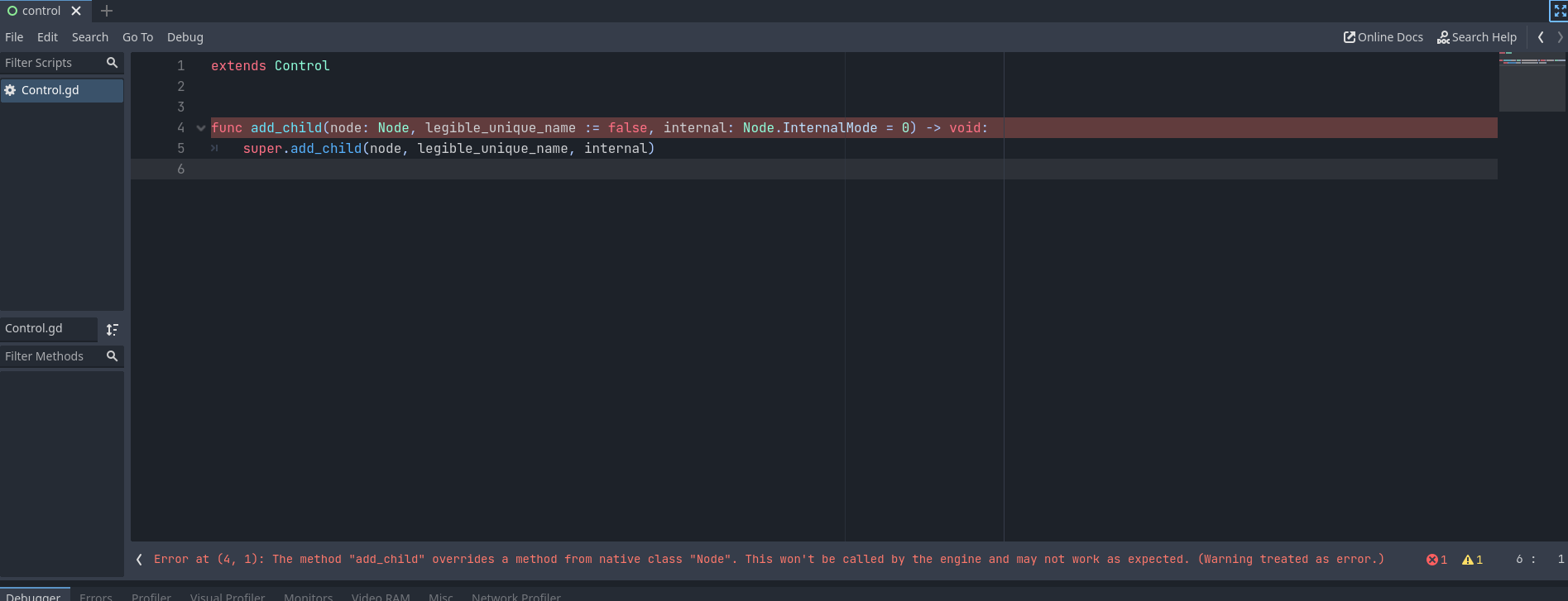 Overriding methods from native classes does not result in an error if the script is in the ...