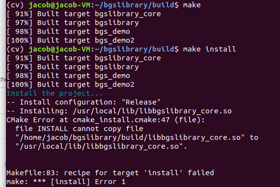 Make install command error. How can I fix this. · Issue #143 · andrewssobral/bgslibrary · GitHub