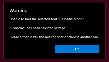 Unable to find the selected font "Cascadia Mono" · Issue #9786 · microsoft/terminal · GitHub