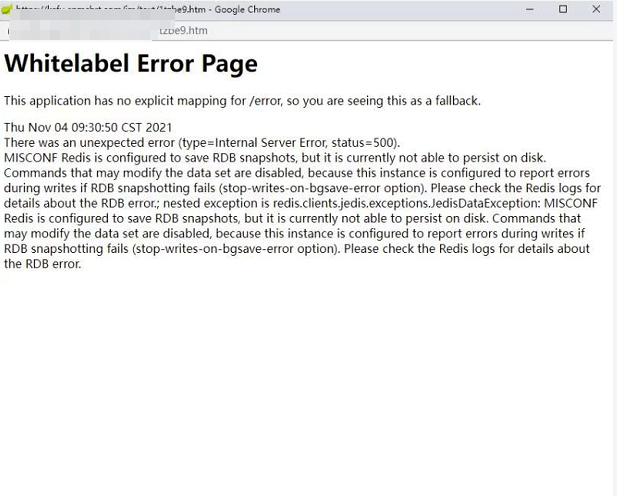 网页聊天界面，访客端报错：Redis is configured to save RDB snapshots, but it is currently not able to persist ...