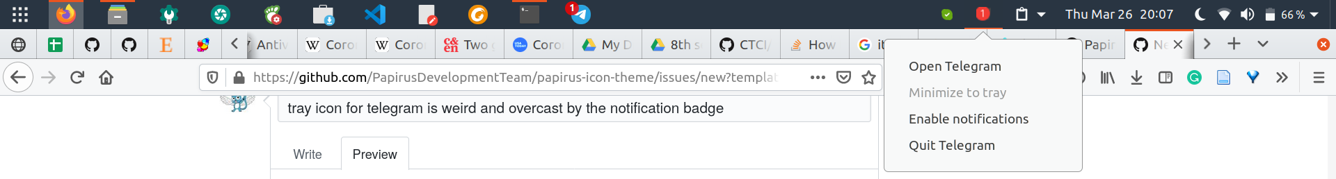 tray icon for telegram is weird and overcast by the notification badge ...