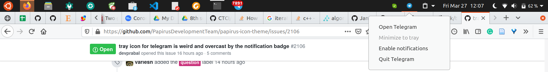 tray icon for telegram is weird and overcast by the notification badge ...