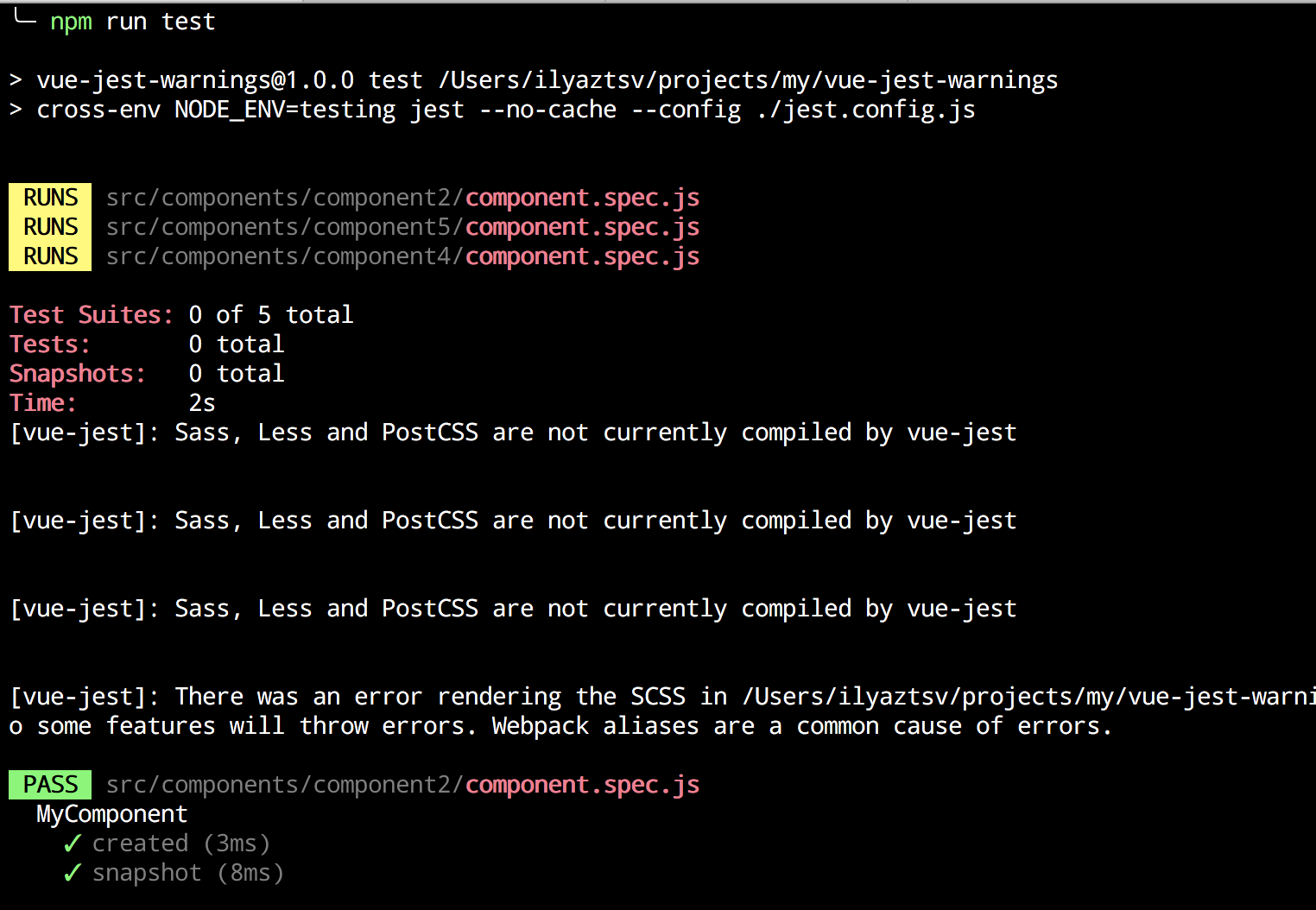 Too many logs related to Sass · Issue #69 · vuejs/vue-jest · GitHub