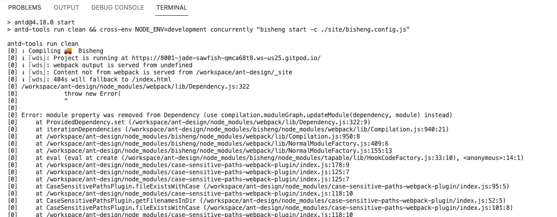 Gitpod start error · Issue #33444 · ant-design/ant-design · GitHub