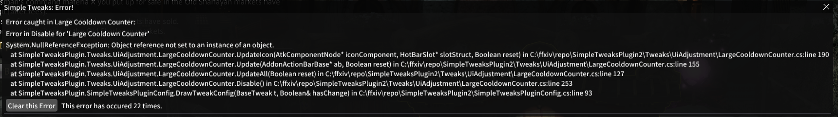 Error caught in Large Cooldown Counter · Issue #174 · Caraxi/SimpleTweaksPlugin · GitHub