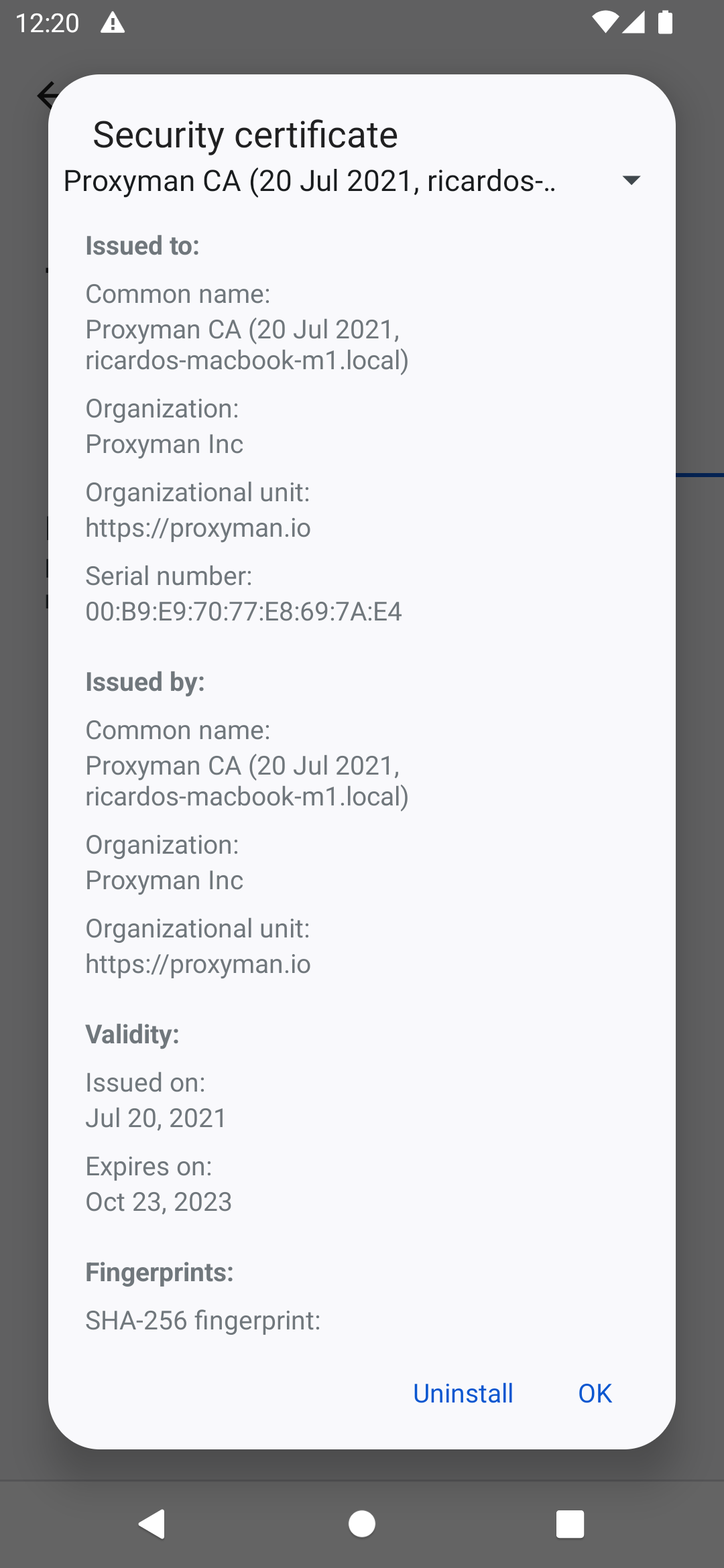 SSL Proxying is failing in Android with java.security.cert.CertPathValidatorException: Trust ...