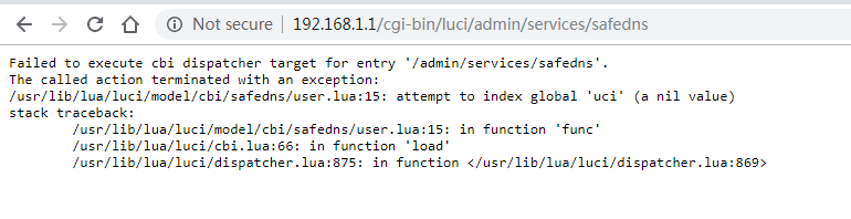 Failed to execute cbi dispatcher target for entry '/admin/services ...