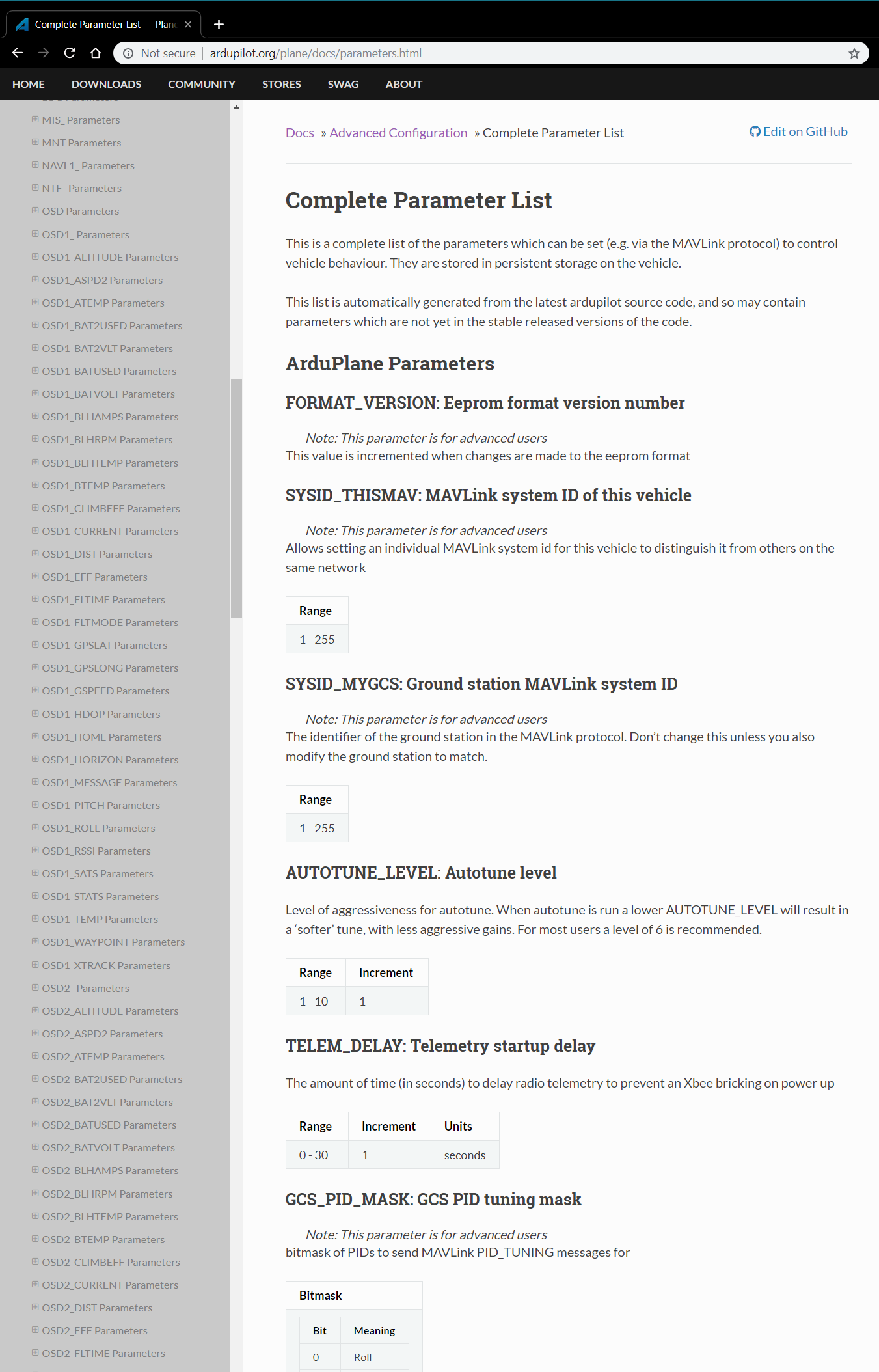 Full parameter tree - too long · Issue #1531 · ArduPilot/ardupilot_wiki · GitHub