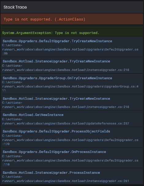 Hotload doesn't work with classes that contain actions · Issue #345 · Facepunch/sbox-issues · GitHub