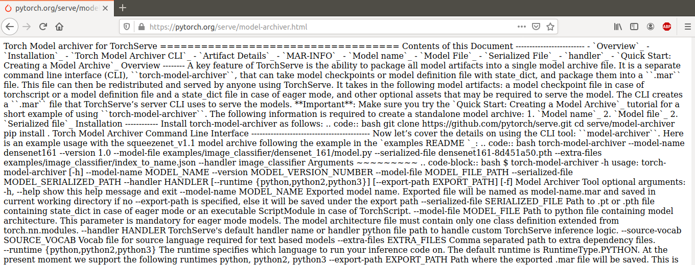 Is the model-archiver's documentation supposed to look like a page written in basic html ...