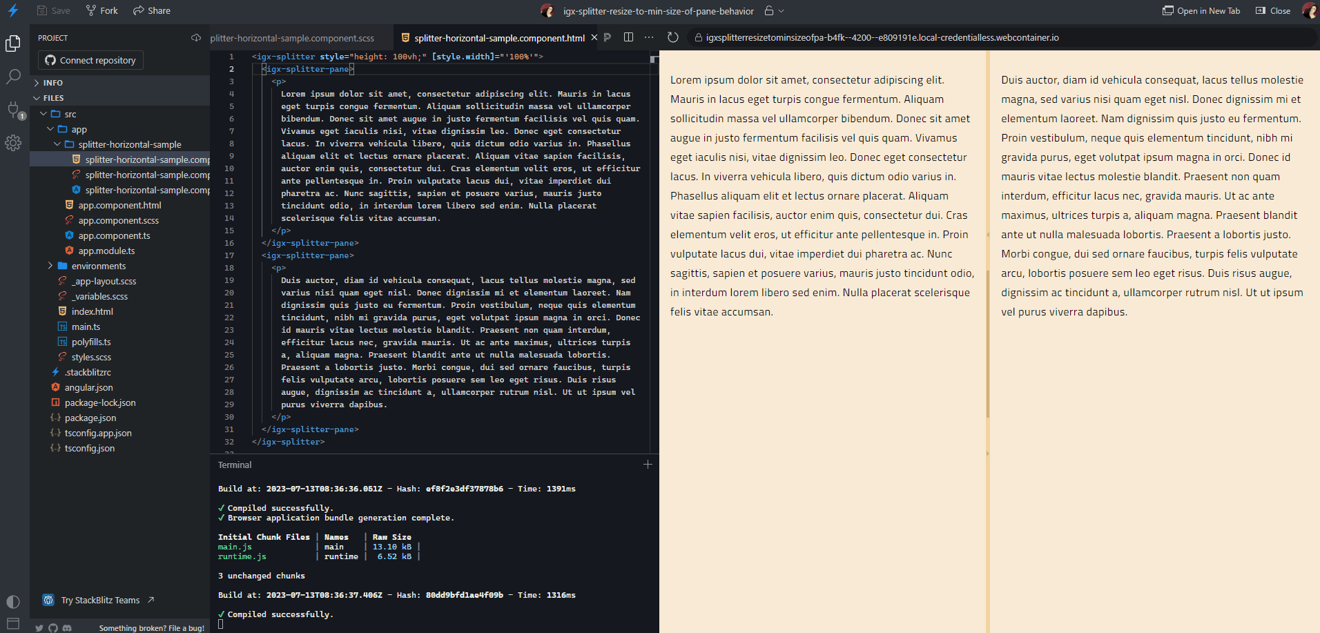 IgxSplitter: when a pane is sized to minimun, sibling splitter panes width is not adjusted on ...