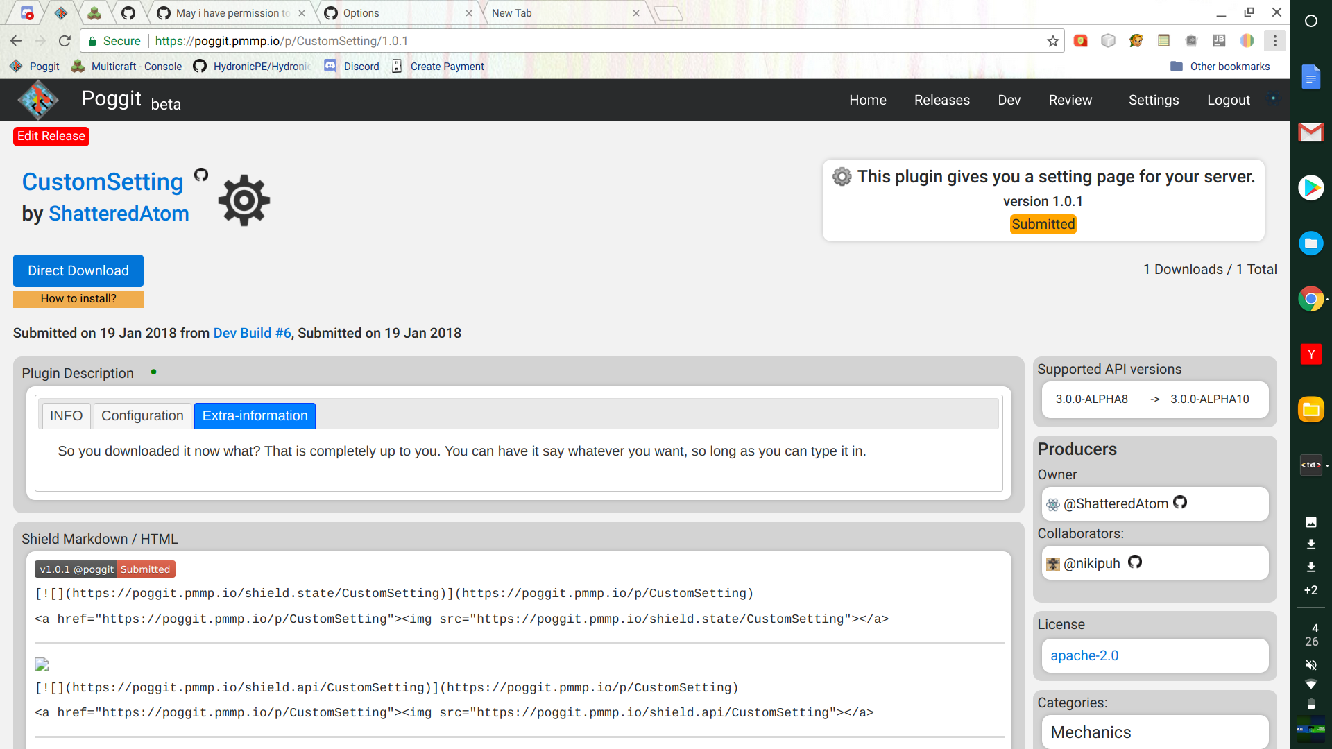 May i have permission to release this plugin after i fixed it? · Issue #1 · nikipuh ...