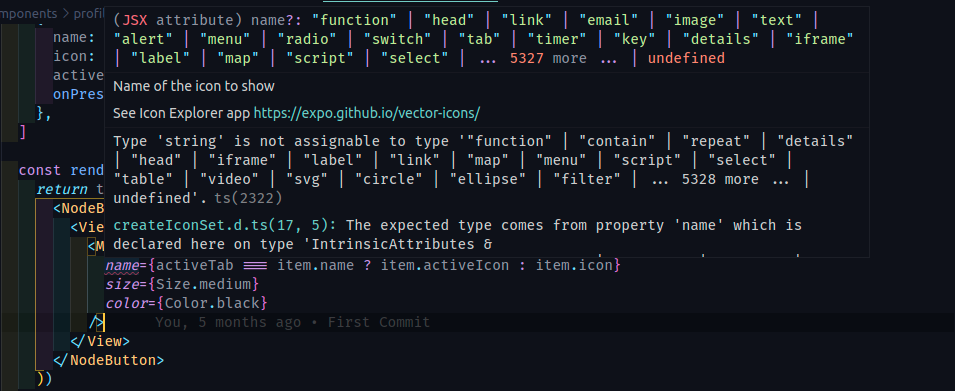 Expo Vector Icons with Typescript gives error when passing string value ...