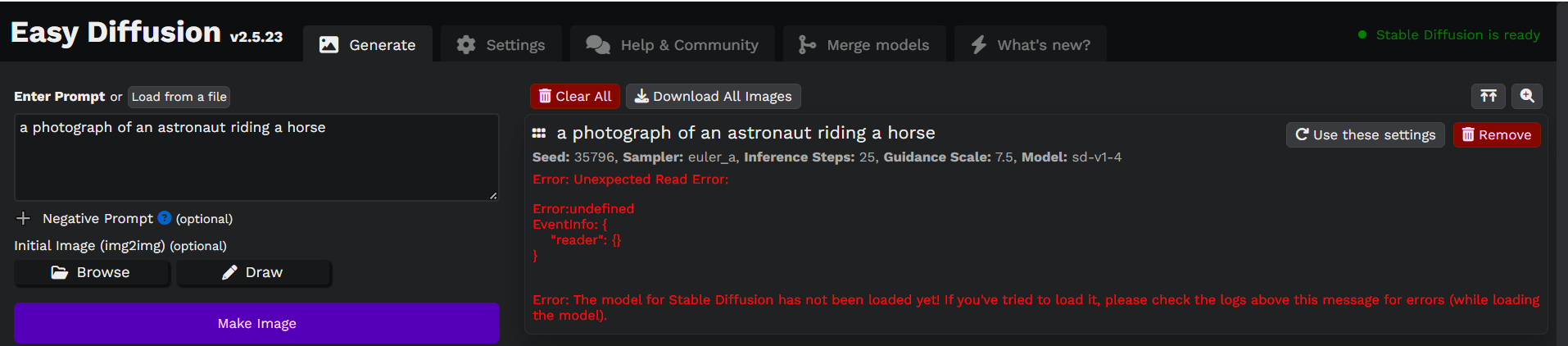 The model for Stable Diffusion has not been loaded yet! · Issue #882 · easydiffusion ...