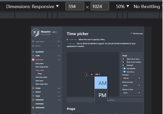 Time picker dropdown box for am/pm selection is not responsive on mobile view / lower ...