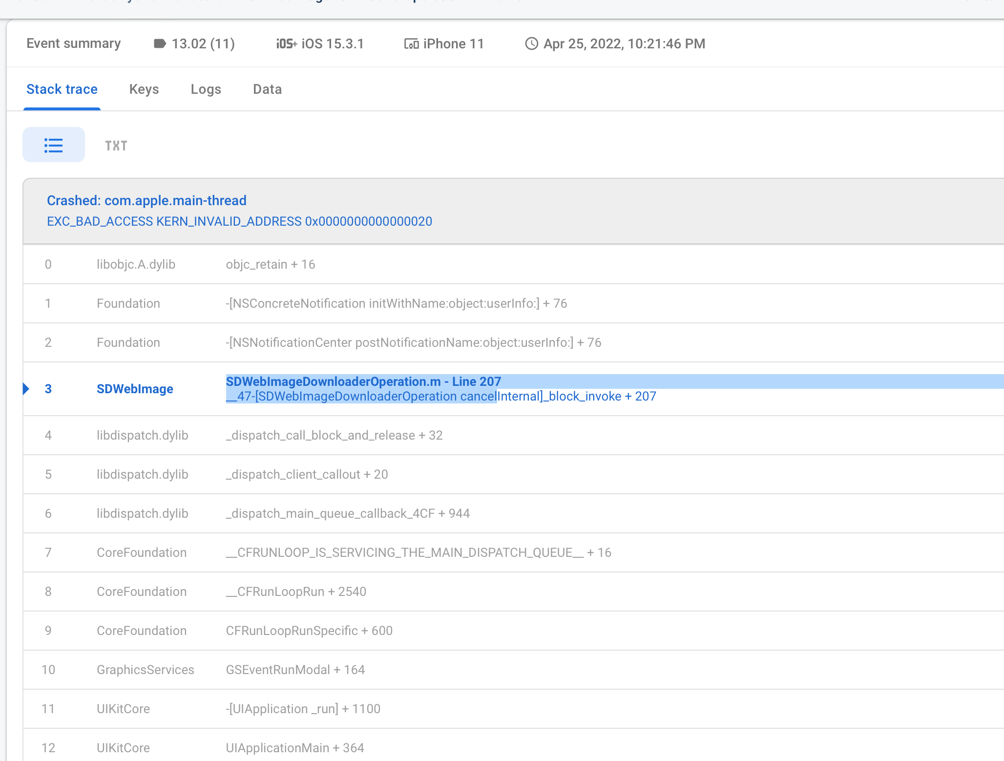 SDWebImage 5.11.1 crash SDWebImageDownloaderOperation · Issue #3302 ...