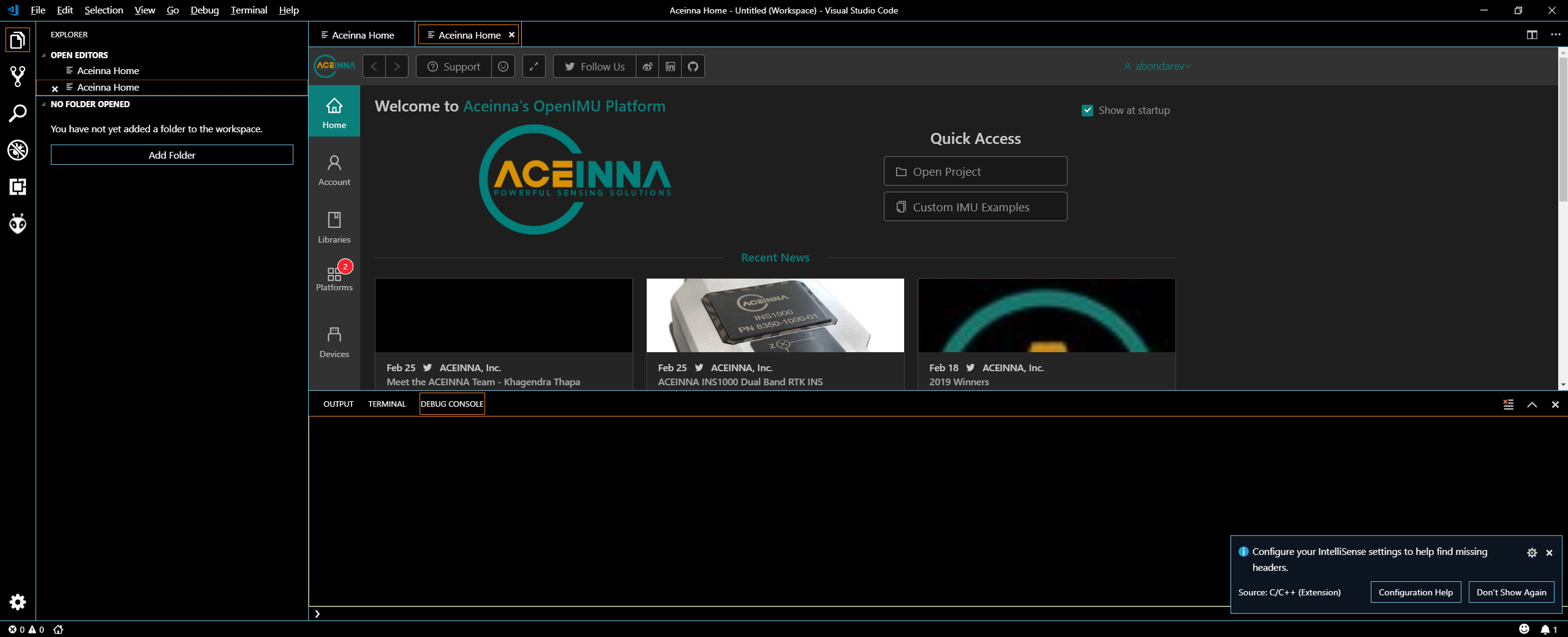 Multiple instances of Aceinna Extension Home Page loaded at the same time · Issue #624 ...