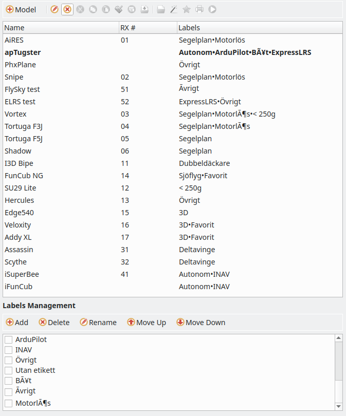 Labels with special characters duplicated when reading models and settings from radio · Issue ...