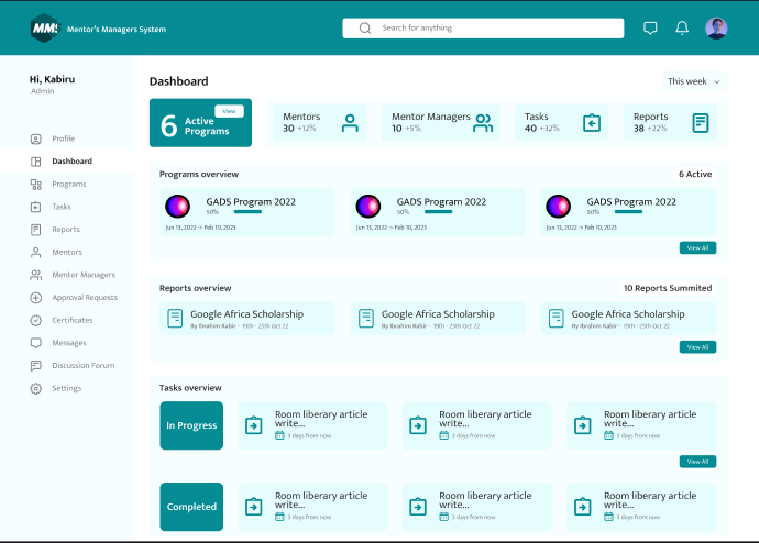 Dashboard-Admin-App - Sprint 1 · Issue #4 · ALCOpenSource/Mentor-Management-System-Team-6 · GitHub