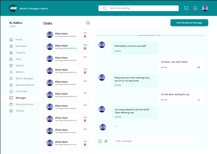 Messages-Admin-App - Sprint 2 · Issue #13 · ALCOpenSource/Mentor-Management-System-Team-4 · GitHub
